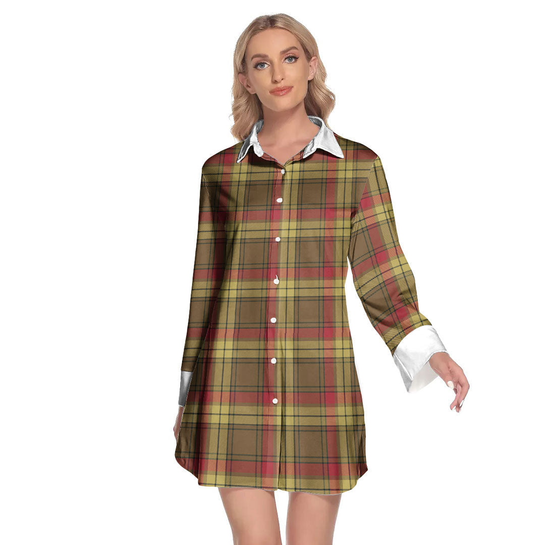 MacMillan Old Weathered Tartan Plaid Lapel Shirt Dress Long Sleeve ...